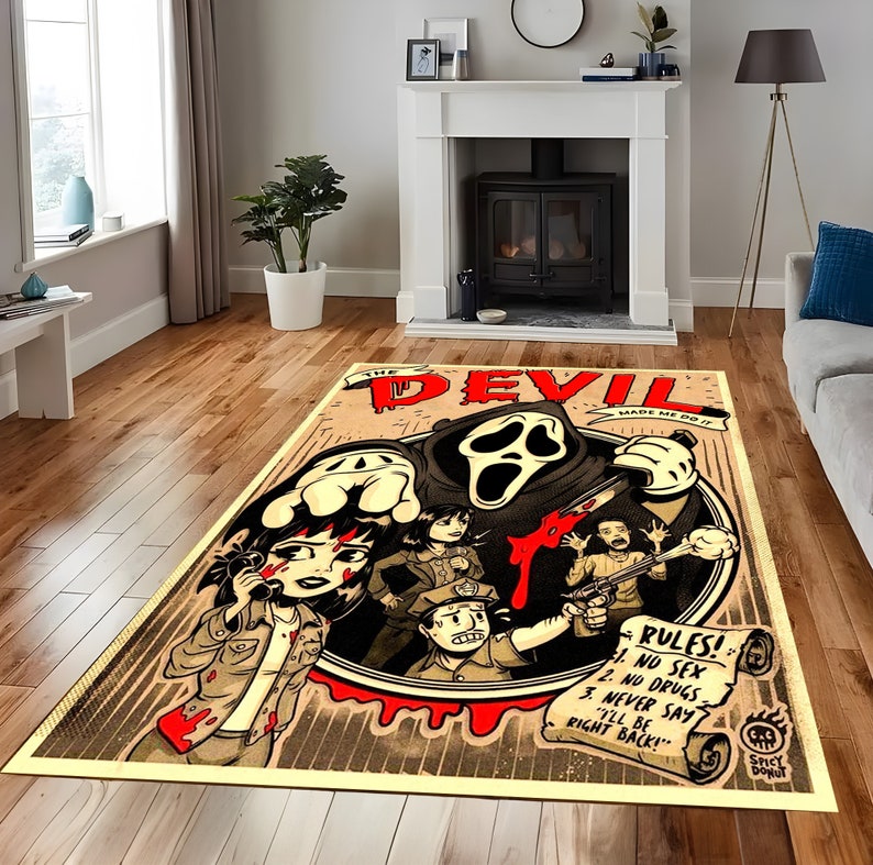 Devil Rug, Nostalgic Retro Style Rug, Horror Movie Themed Rug, Mask Rug ...