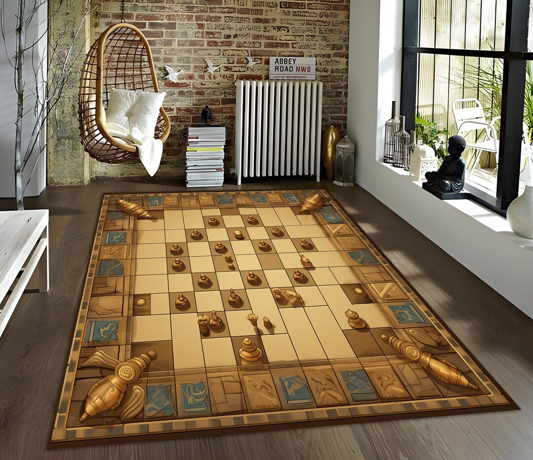 Egyptian Themed Rug, Egyptian Chess Rug, Chess Style Rug, Mind Game ...