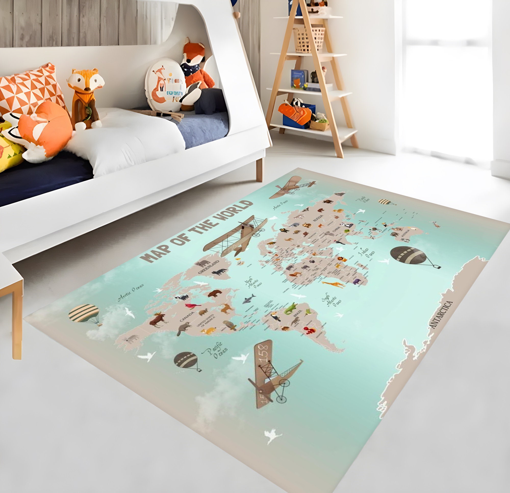 Map of the World, Map Themed Rug, Continental Themed Rug, Animal Themed ...