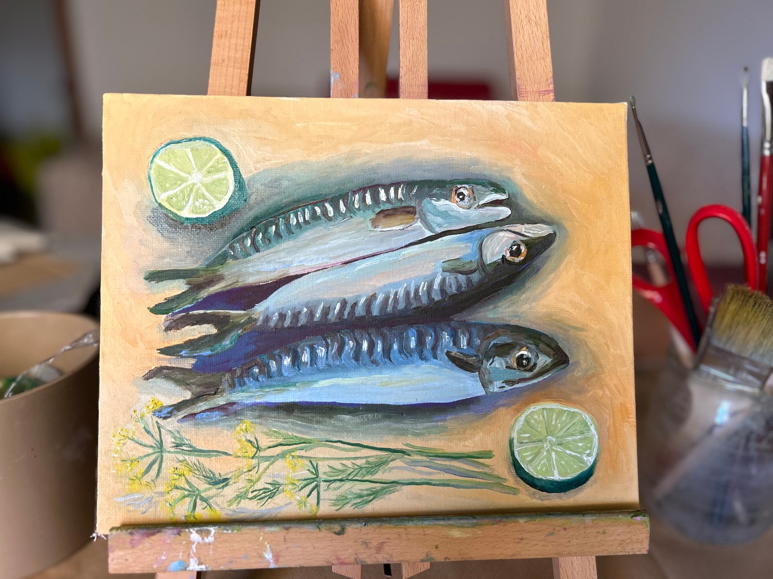 Sardines Art Oil Painting Kitchen Wall Art Oil Painting Still Life ...