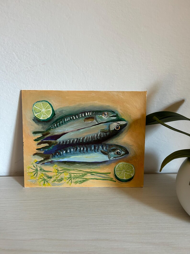 Sardines Art Oil Painting Kitchen Wall Art Oil Painting Still Life ...