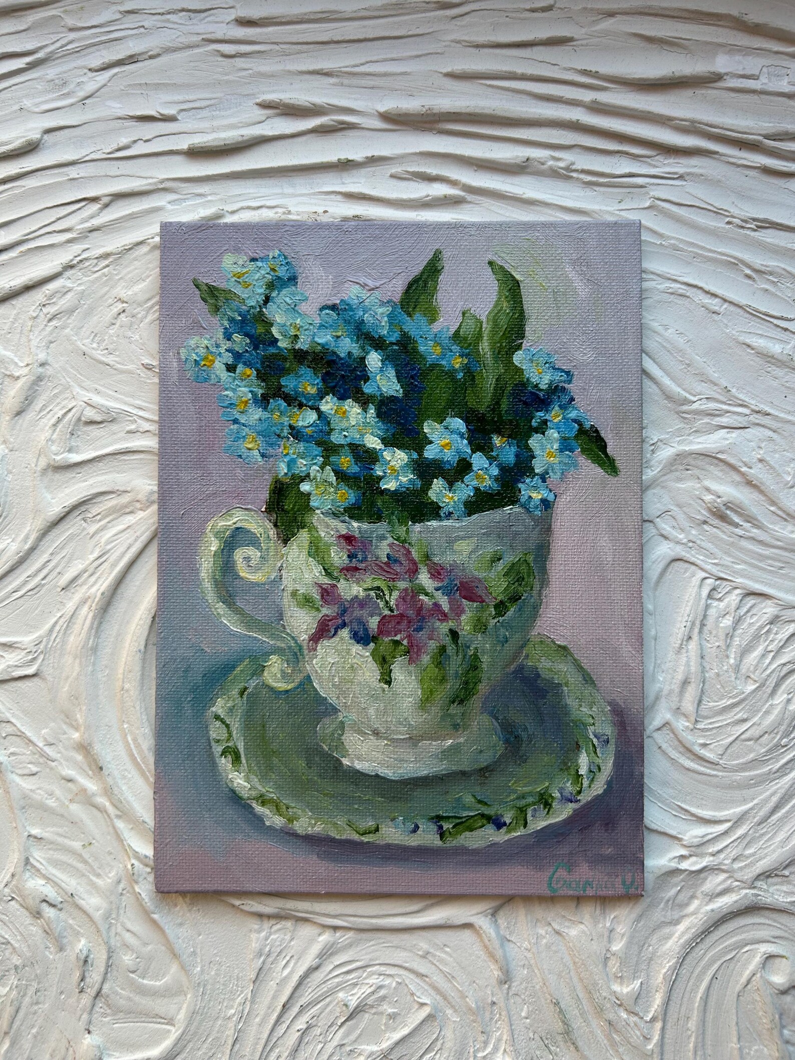 Forget-me-nots Painting Floral Original Oil Art Flower Wall Art Forget ...