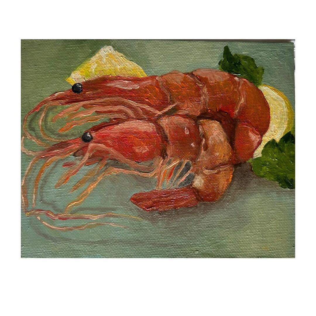 Shrimp Painting, Shrimp Original Art, Shrimp Semi Abstract, Kitchen ...
