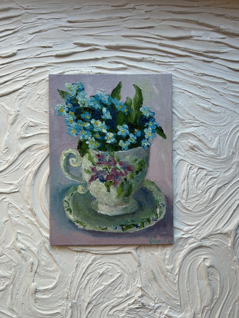 Forget-me-nots Painting Floral Original Oil Art Flower Wall Art Forget ...