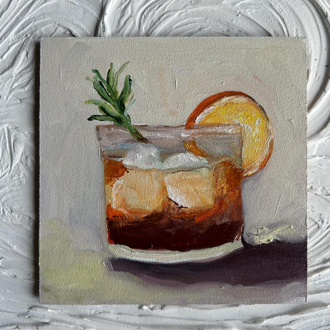 Old Fashion Painting Bar Cart Decor Cocktail Painting Still Life ...