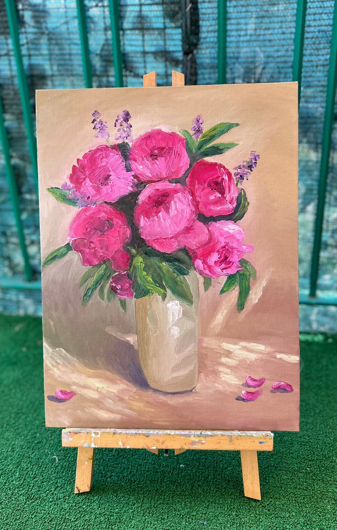 Housewarming Gift Pink Peonies Painting Original Art Peonies Palette ...