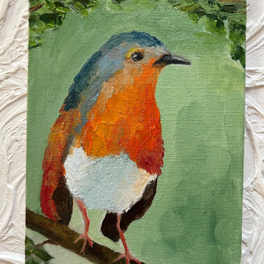 Robin Bird Painting Birds Oil Painting Small Bird Bird Artwork Bird Oil ...