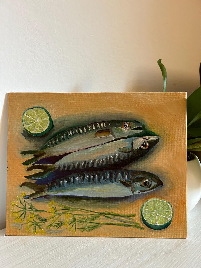 Sardines Art Oil Painting Kitchen Wall Art Oil Painting Still Life ...