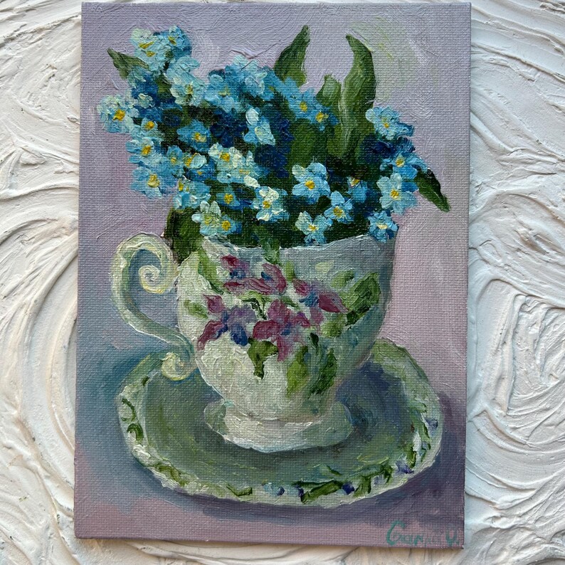 Forget-me-nots Painting Floral Original Oil Art Flower Wall Art Forget ...