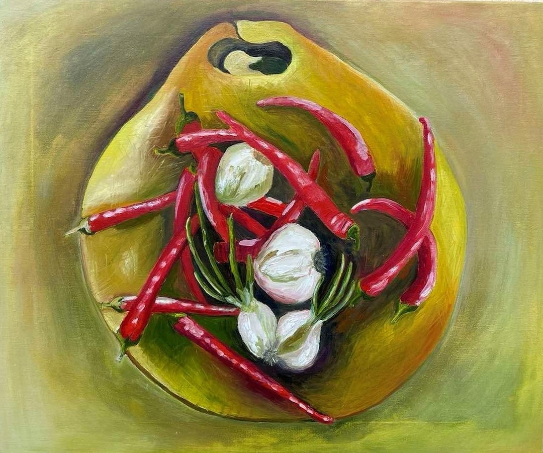 Red Pepper Painting Kitchen Wall Art Artwork Oil Painting Onions ...