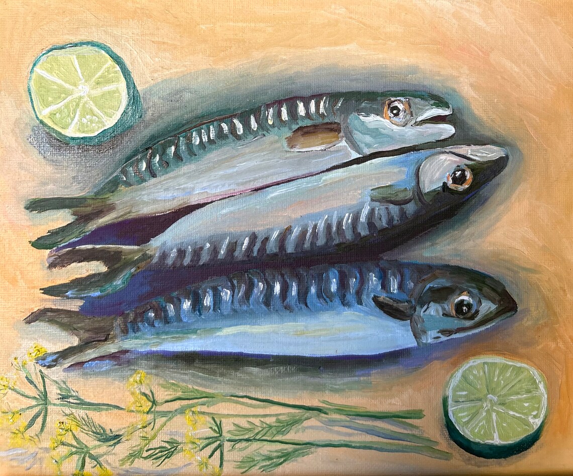 Sardines Art Oil Painting Kitchen Wall Art Oil Painting Still Life ...