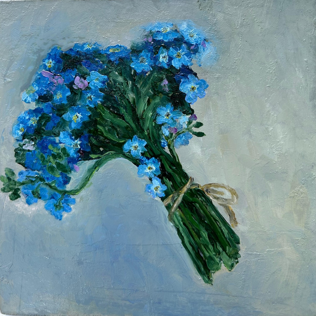 Forget-me-nots Painting Floral Original Oil Art Flower Wall Art Forget ...