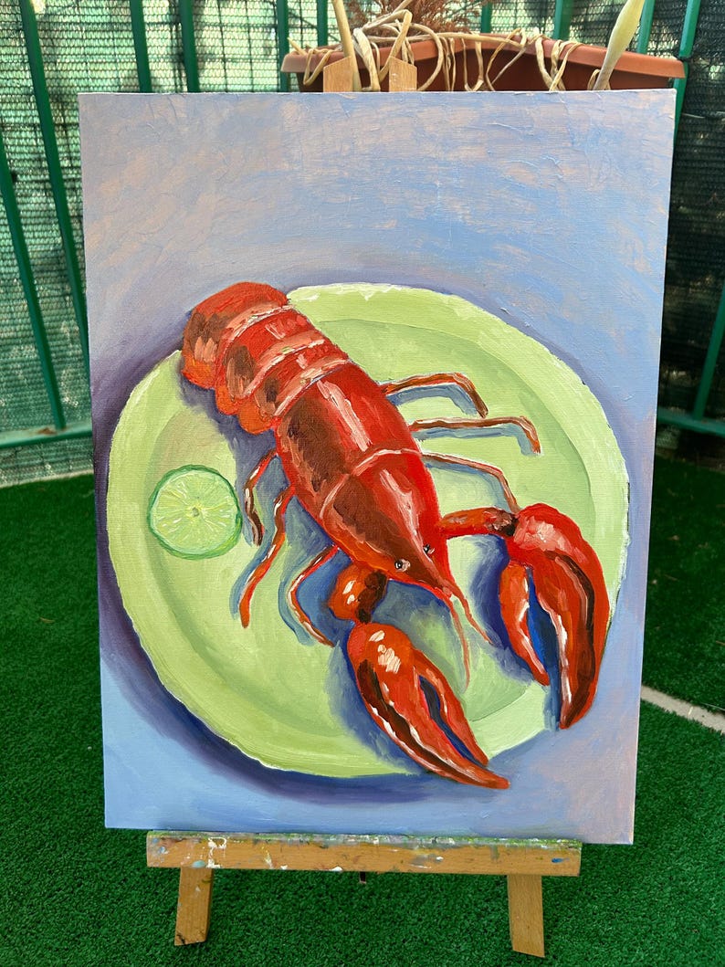 Lobster Art Oil Painting Kitchen Wall Art Oil Painting Still Life ...