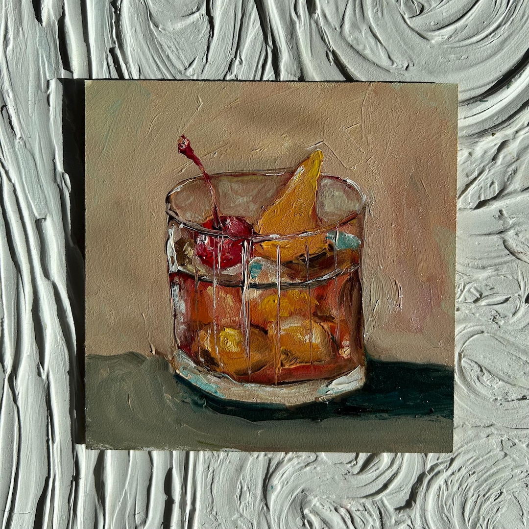 Old Fashion Painting Bar Cart Decor Cocktail Painting Still Life ...