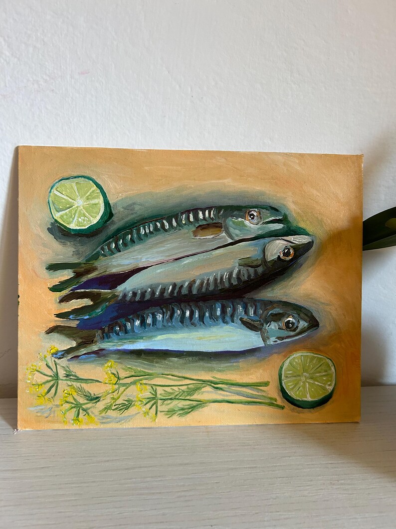 Sardines Art Oil Painting Kitchen Wall Art Oil Painting Still Life ...