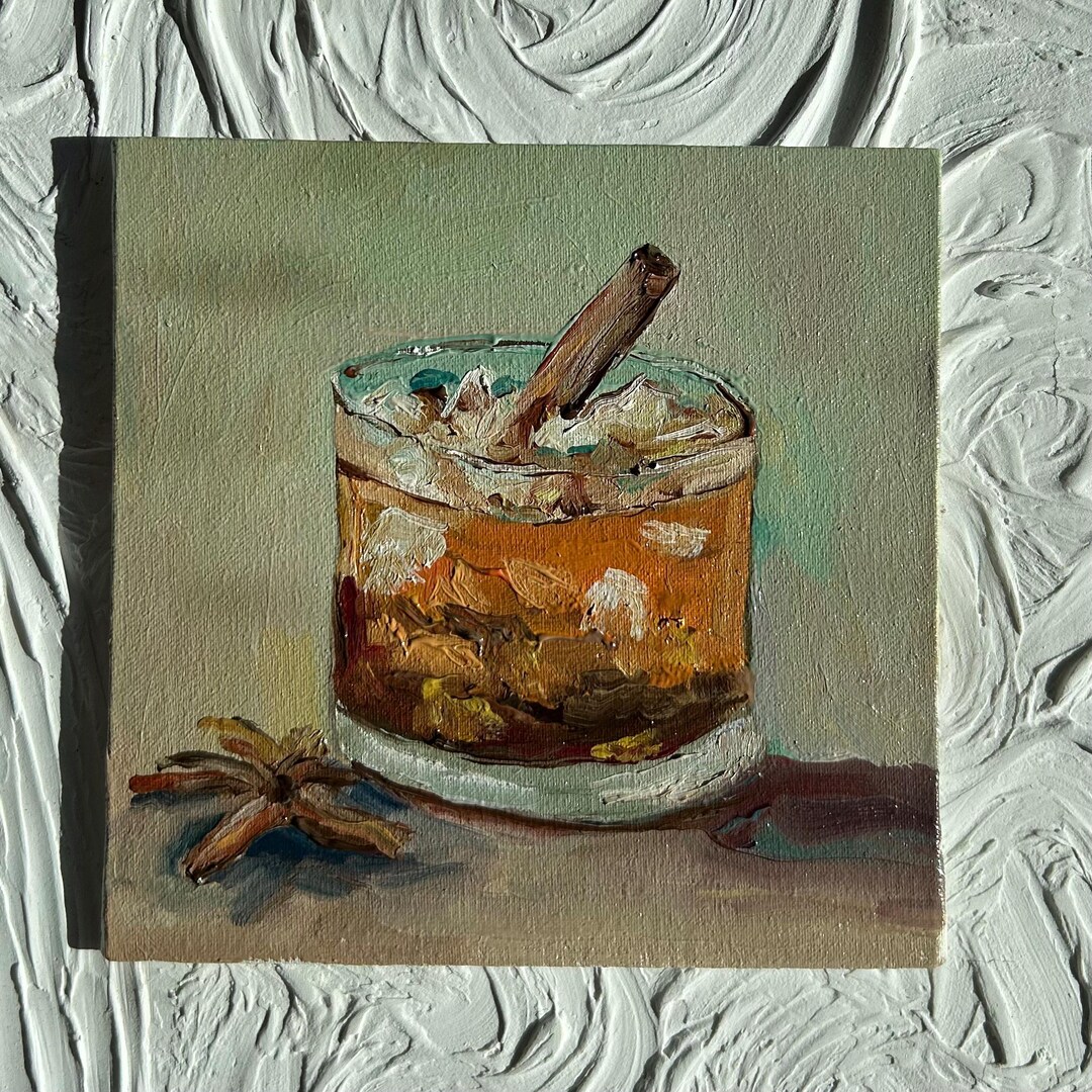Old Fashion Painting Bar Cart Decor Cocktail Painting Still Life ...