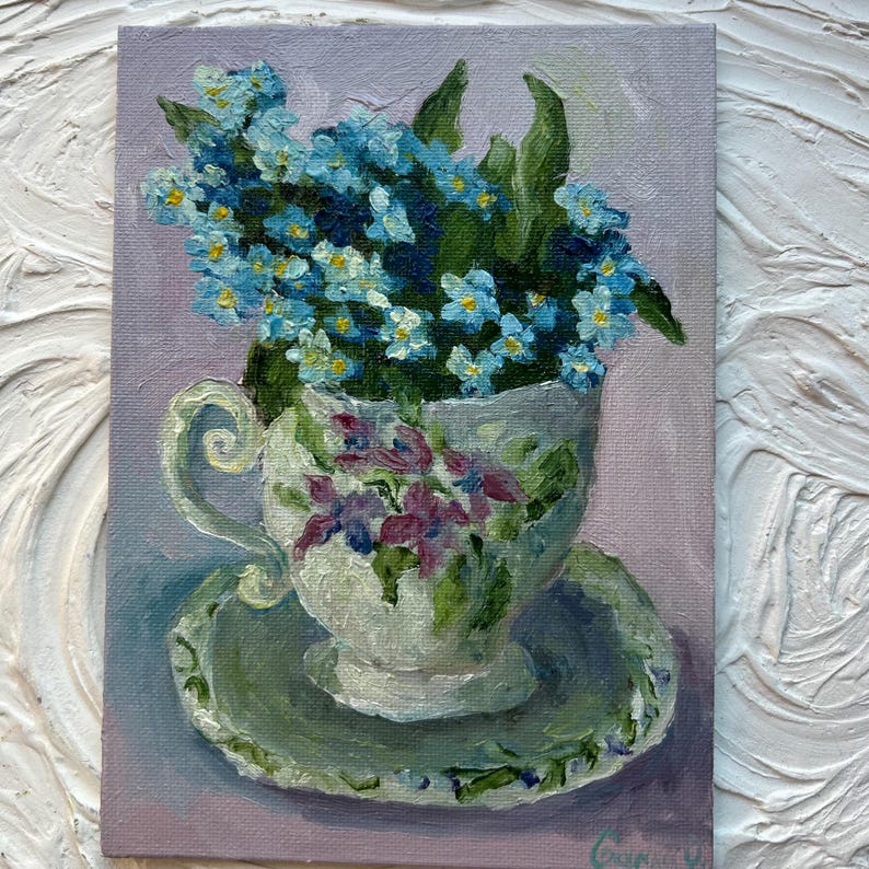 Forget-me-nots Painting Floral Original Oil Art Flower Wall Art Forget ...