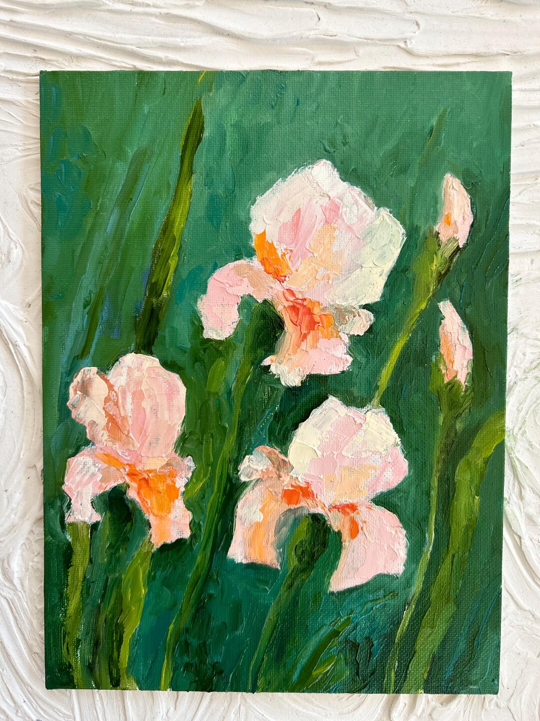 Iris Flower Painting Floral Original Artwork Miniature Flower Atr Gift ...