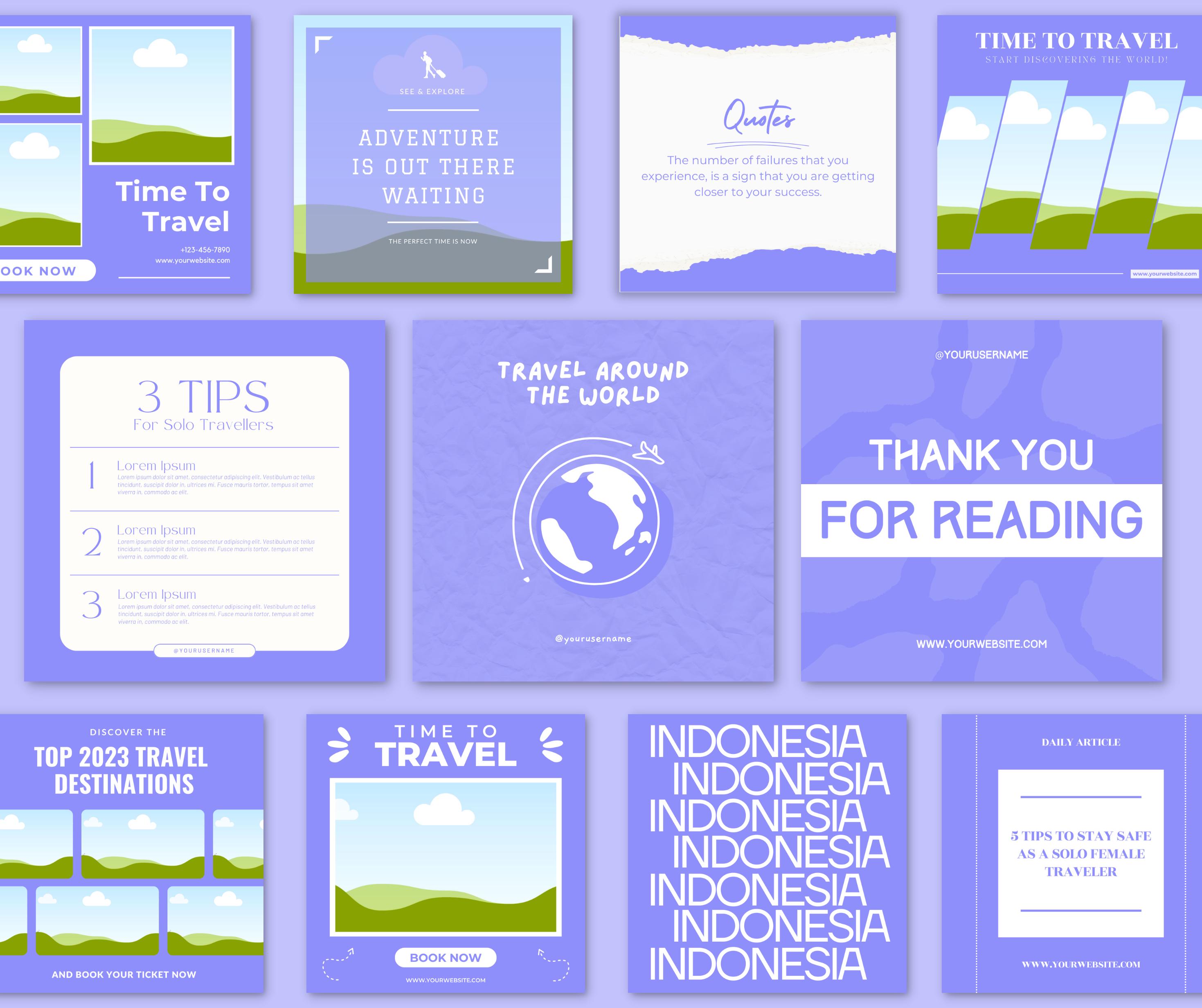 110 Travel Instagram Templates - Editable Canva Travel Post & Story ...