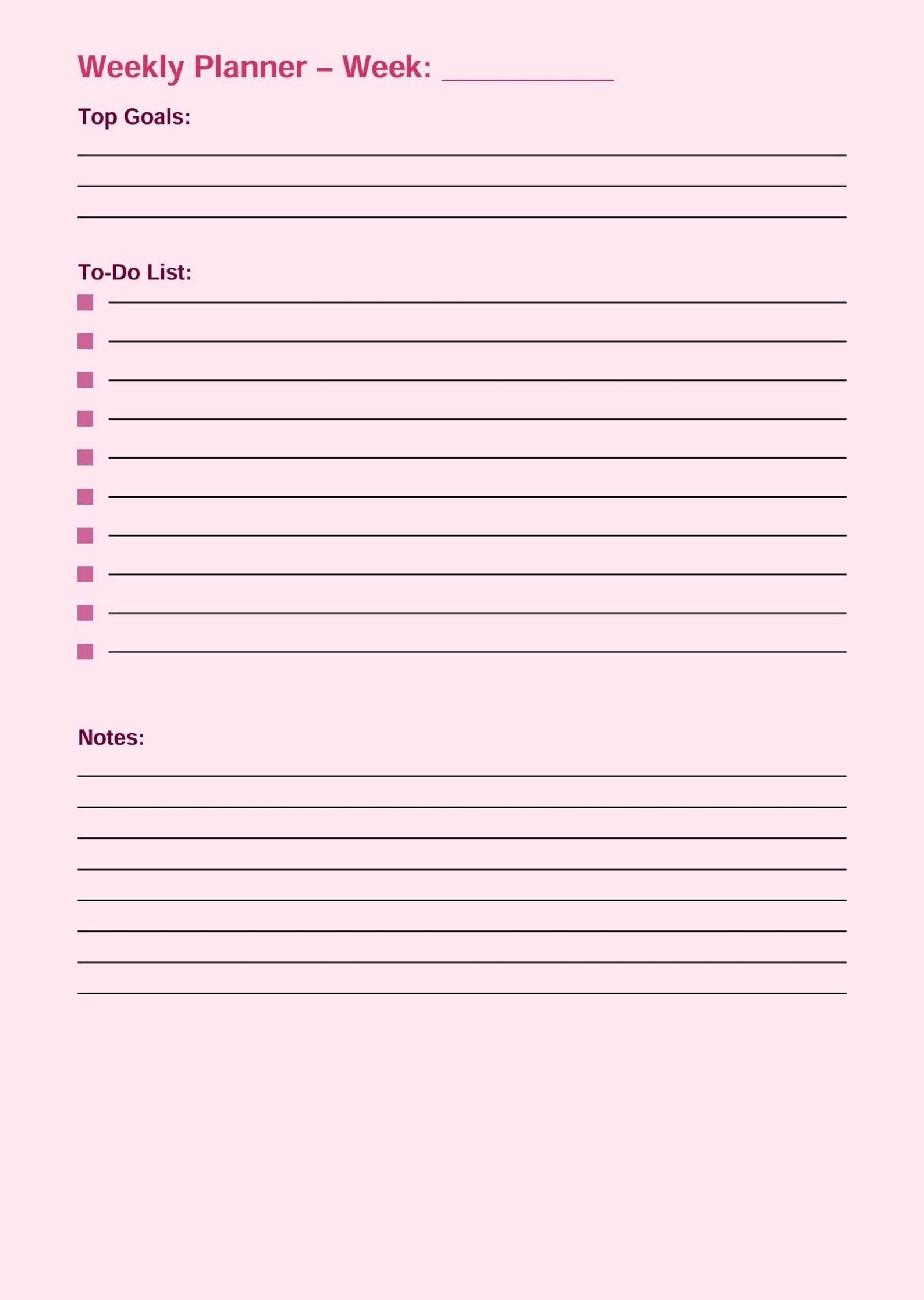 Printable Weekly Planner PDF – Digital To-do List & Notes Organizer ...