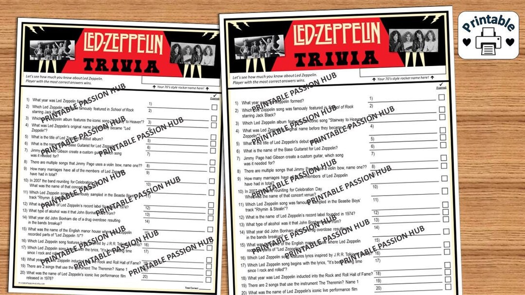 Led Zeppelin Trivia Party Game, Becoming Led Zeppelin Movie Premiere, Premovie Party Trivia - Etsy