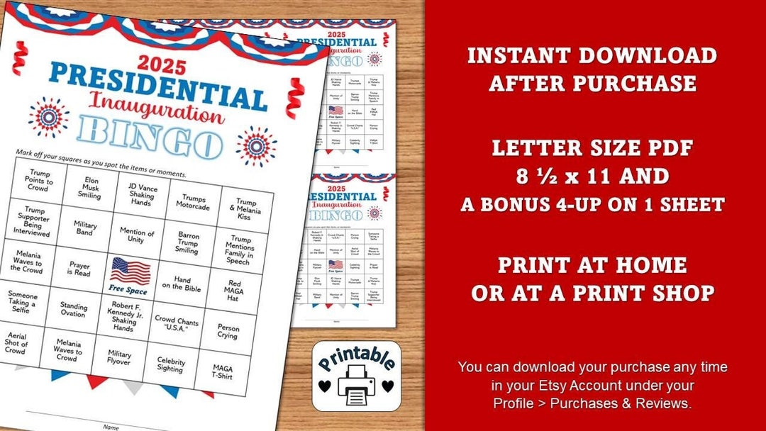 2025 Inauguration Day Bingo, Trump Inauguration Bingo, Printable ...