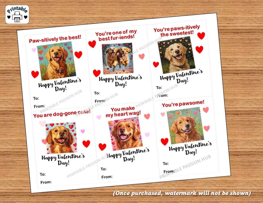 Printable Yellow Lab Valentine Cards for Kids – Instant Download ...
