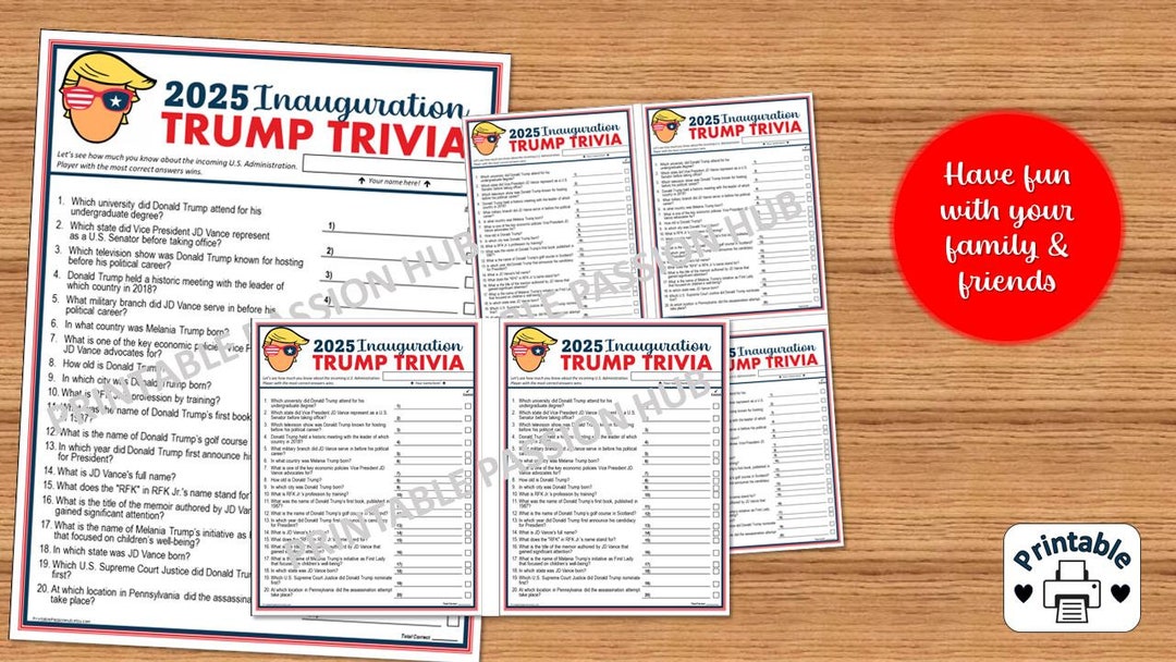 Trump Inauguration Trivia Game, Donald Trump Party Games, MAGA Games ...