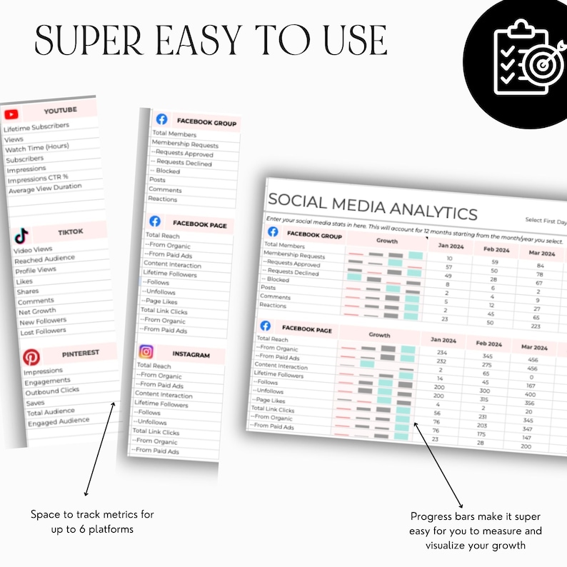 Social Media Analytics Tracker, Google Sheets 12 Month Post Performance ...