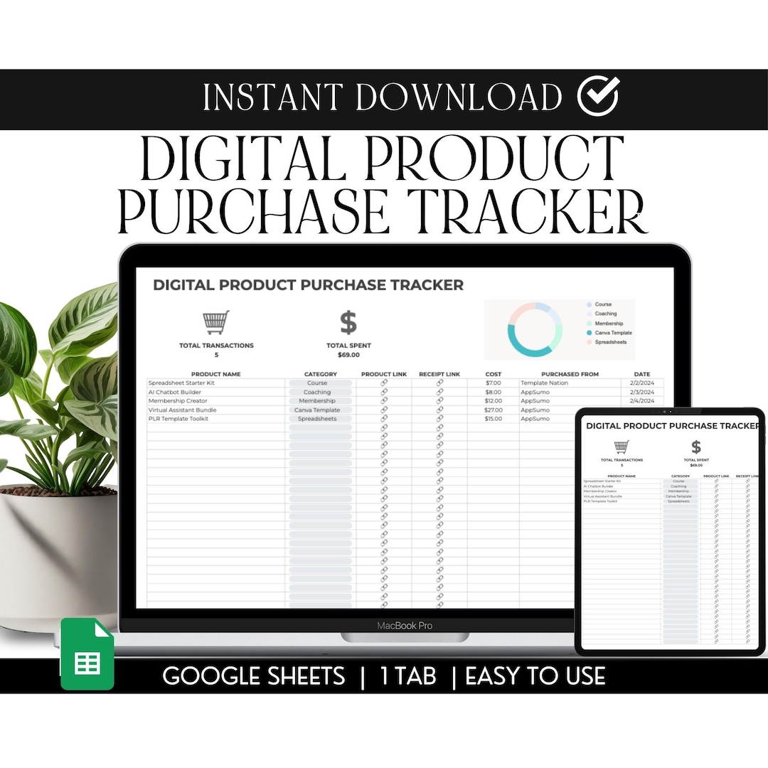 Digital Purchase Tracker Google Sheets: Order & Inventory Log (instant ...