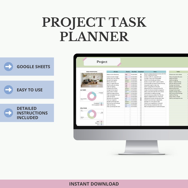 Kanban Google Sheets, Gantt Chart, Project Management Template, Project ...