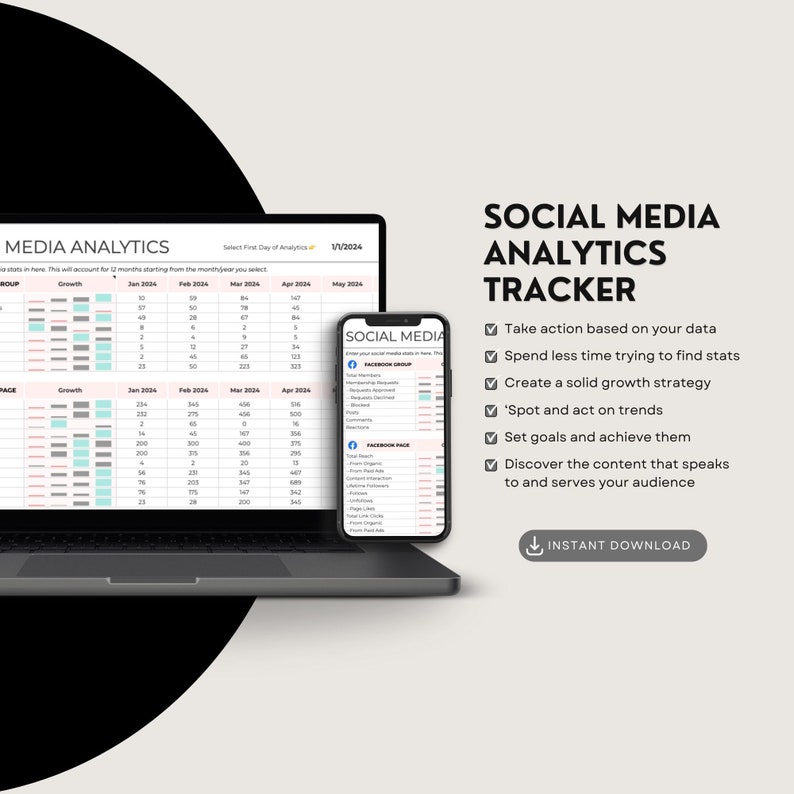 Social Media Analytics Tracker, Google Sheets 12 Month Post Performance Audit, Facebook and ...