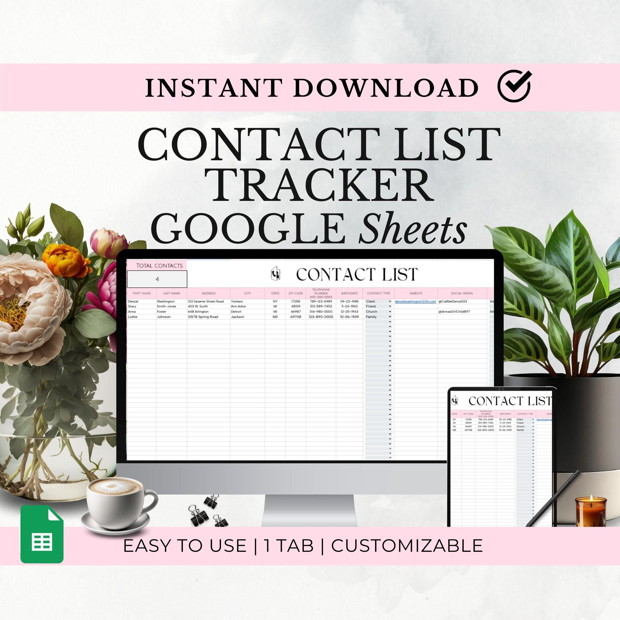 Address Book Template Google Sheets, Business Client Tracker for Google ...