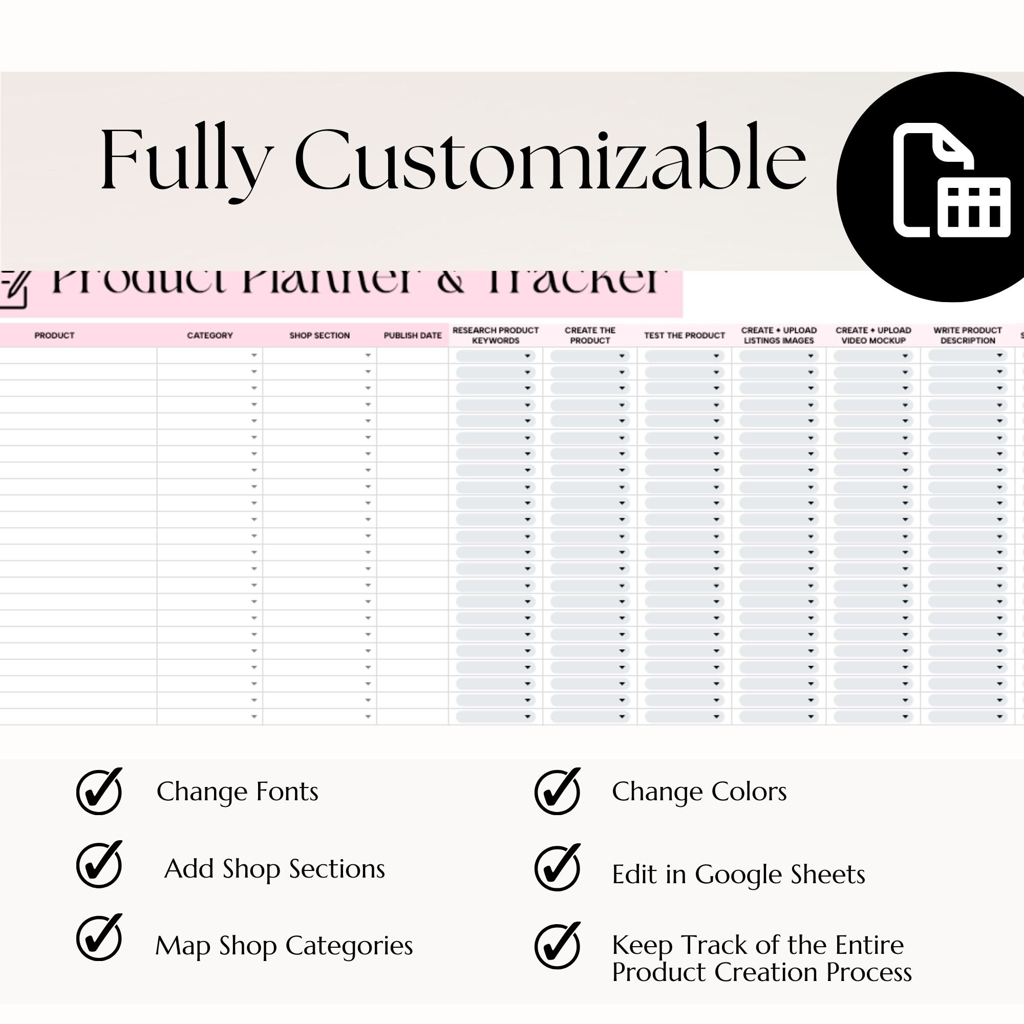 Digital Product Planner Google Sheets: Task List, Inventory Tracker ...