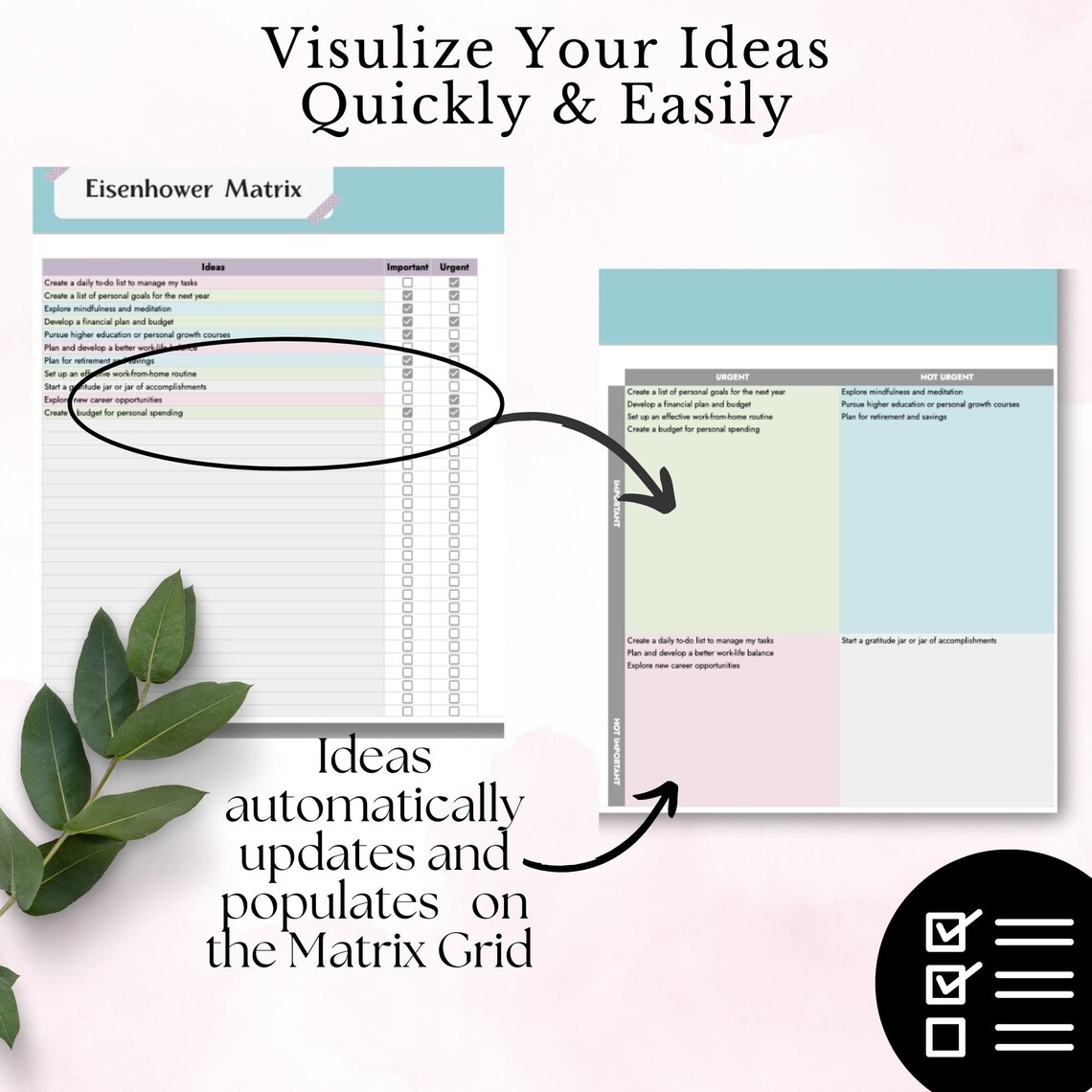 Brain Dump Spreadsheet, to Do List, Eisenhower Matrix Template, Digital ...