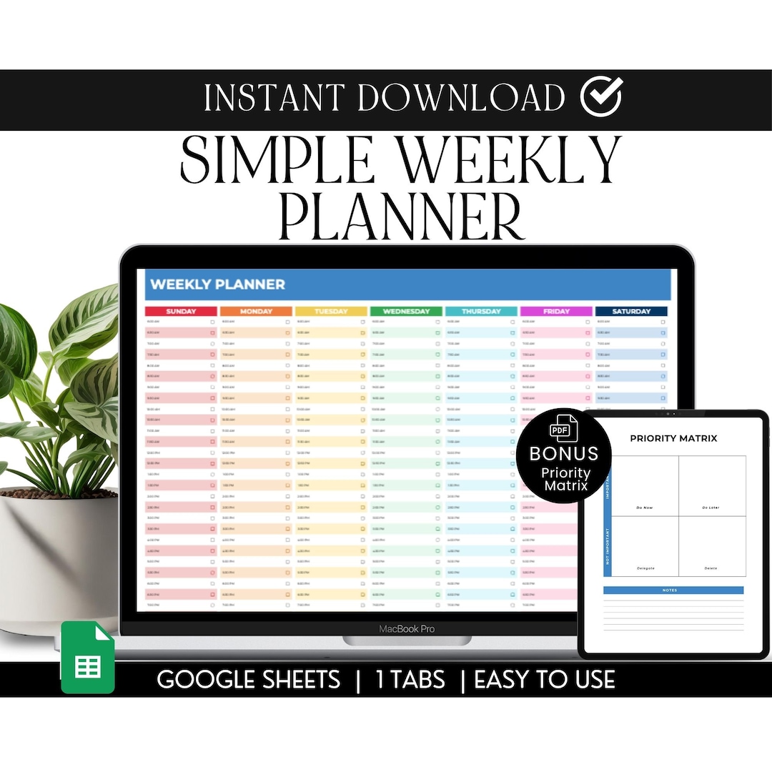 Weekly Schedule Planner Google Sheets, Habits Tracker, Undated Daily ...