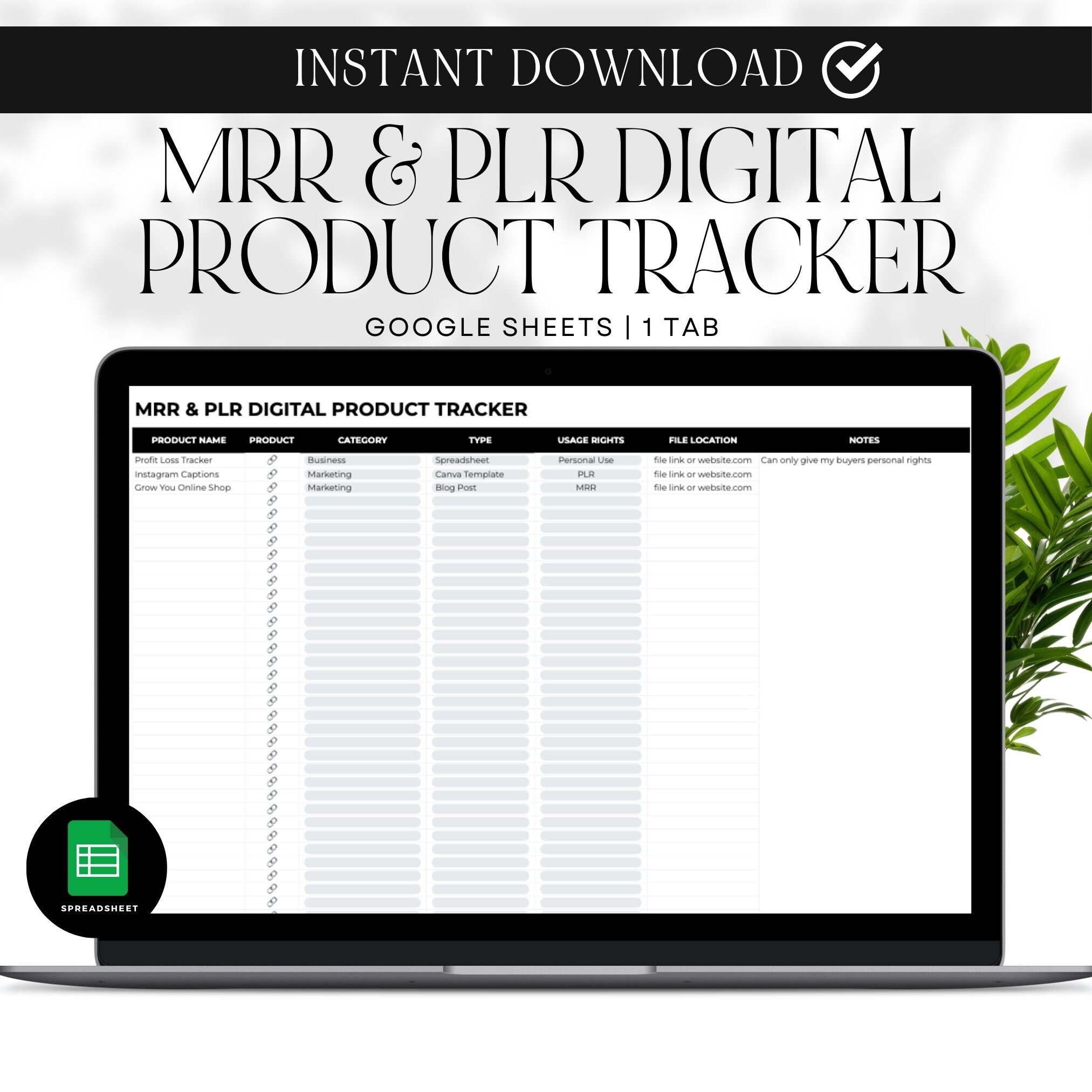 Google Sheets Digital Product Tracker, Inventory Spreadsheet, Product ...