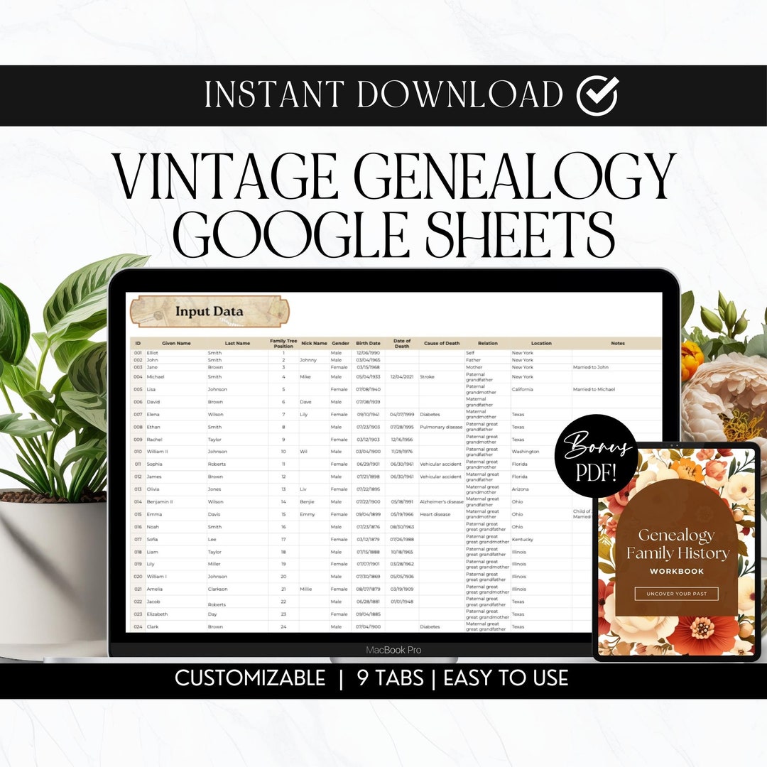 Genealogy Google Sheet, Ancestor Profile Template for Genealogy ...