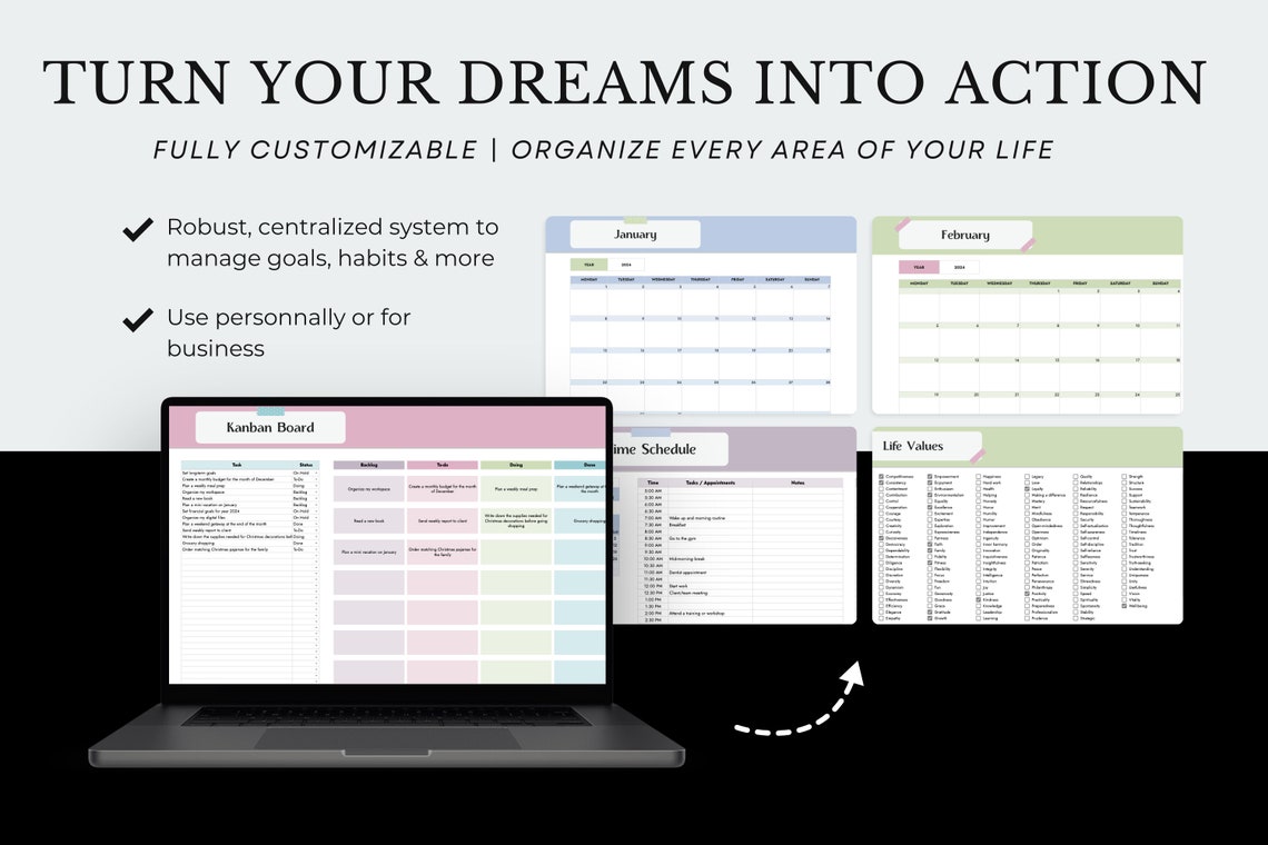 Vision & Goals Planner: Kanban Board, Project Tracker (google Sheets ...