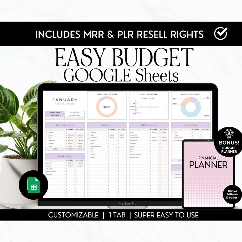 Monthly Budget Planner Google Sheet: Simple Financial Template (digital ...