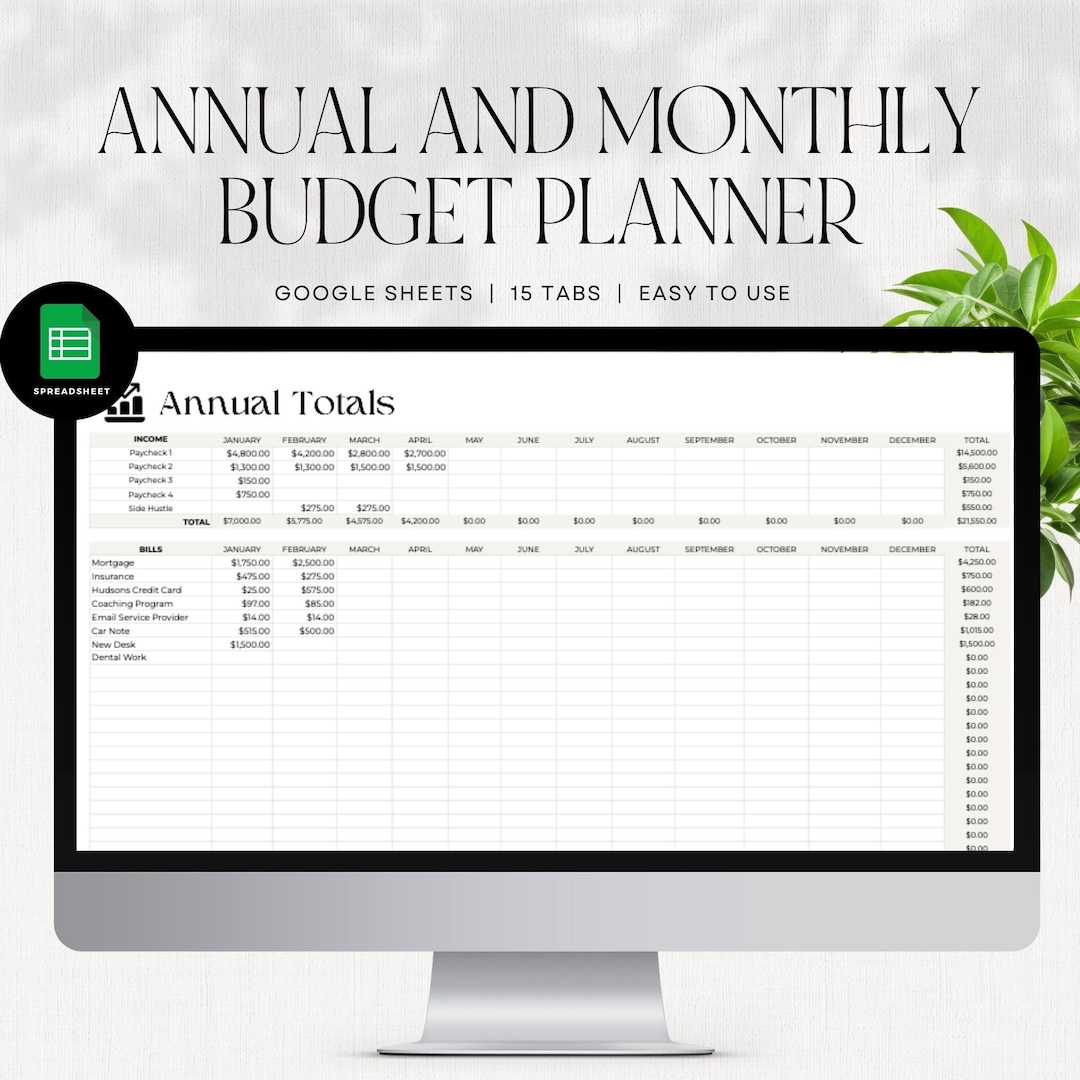 Annual Budget Google Sheets Spreadsheet Monthly Weekly Biweekly ...