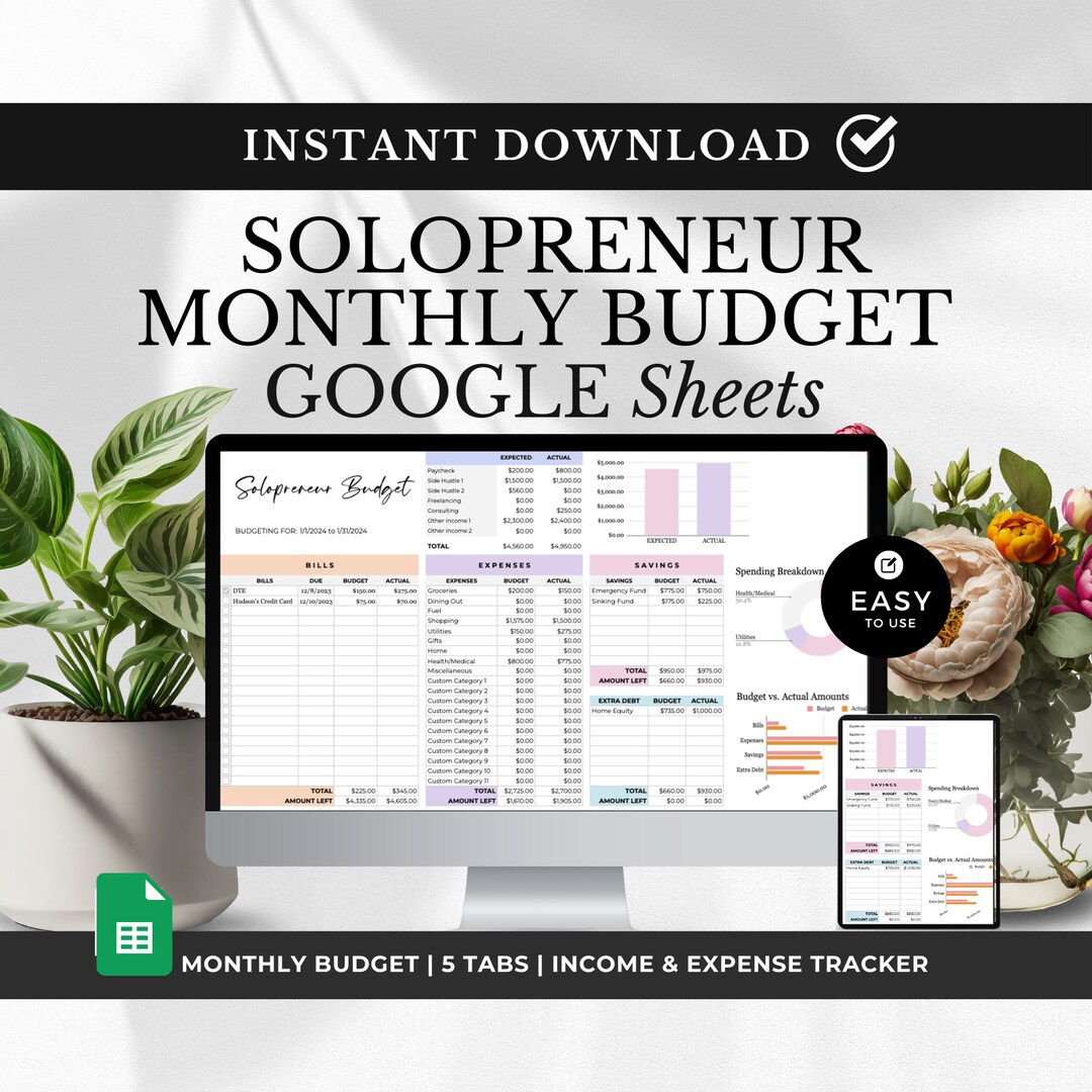Beginners Monthly Budget Google Sheets, Simple Easy Spreadsheet Weekly ...