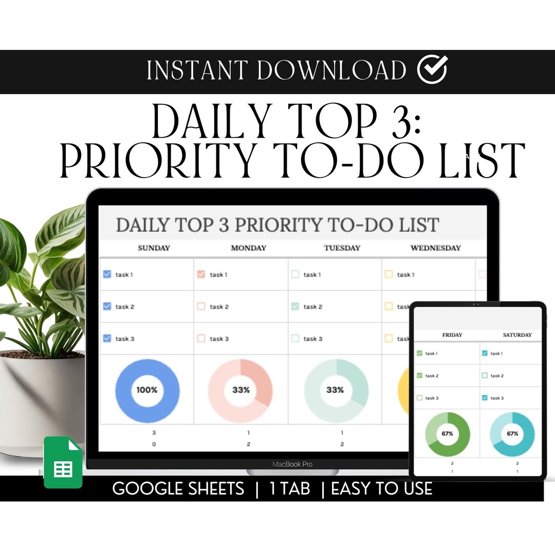 Daily Top 3 To-do List Google Sheet (digital Download) - Etsy