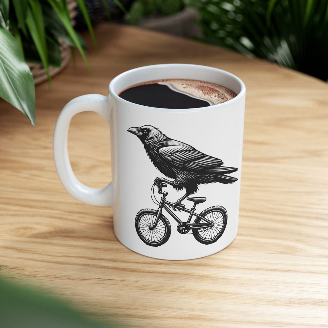 Crow Riding a Bike Funny Bird Riding a Bicycle Mug - Etsy