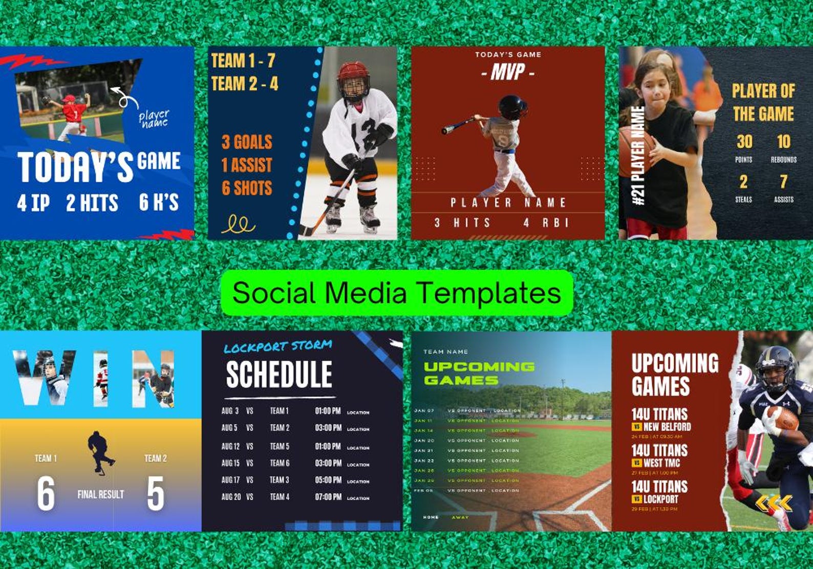 60 Sports Card Templates/50 Team Schedule Template/20 Sports Social ...