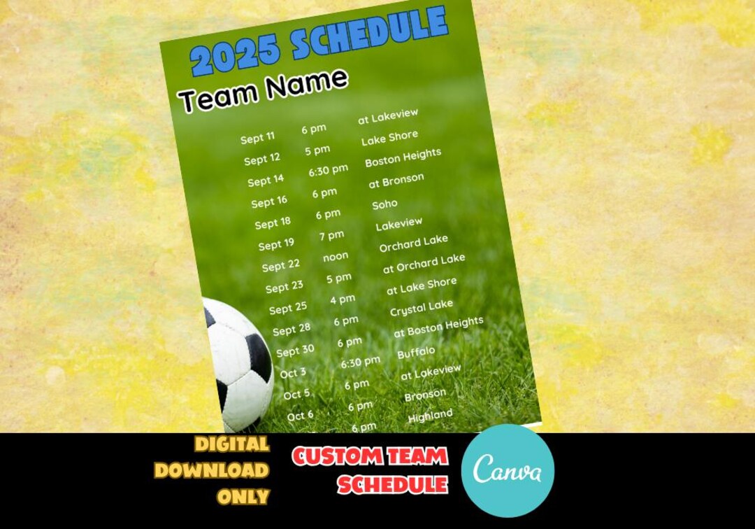 Soccer Schedule Template | Canva Template | Soccer Team Schedule ...