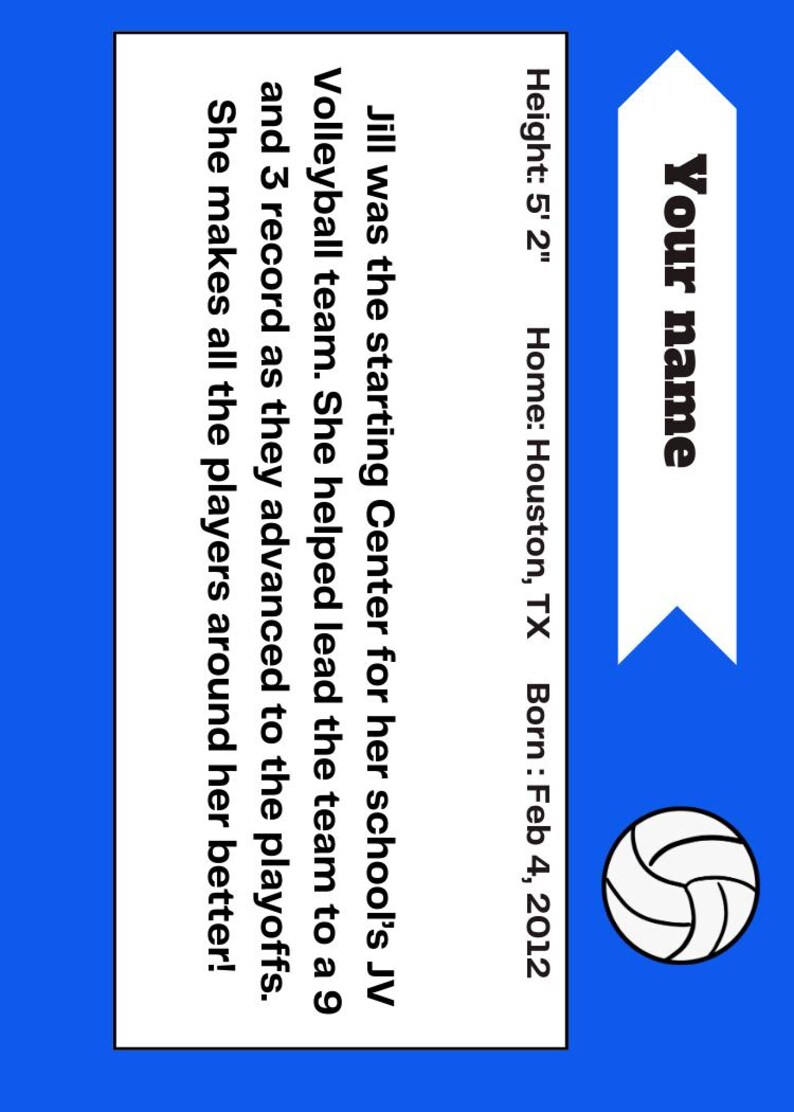Volleyball Card Template | Canva Template | Youth Sports Card ...