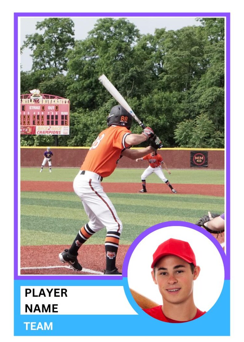 Baseball Card Template Canva Template Youth Sports Card Editable ...