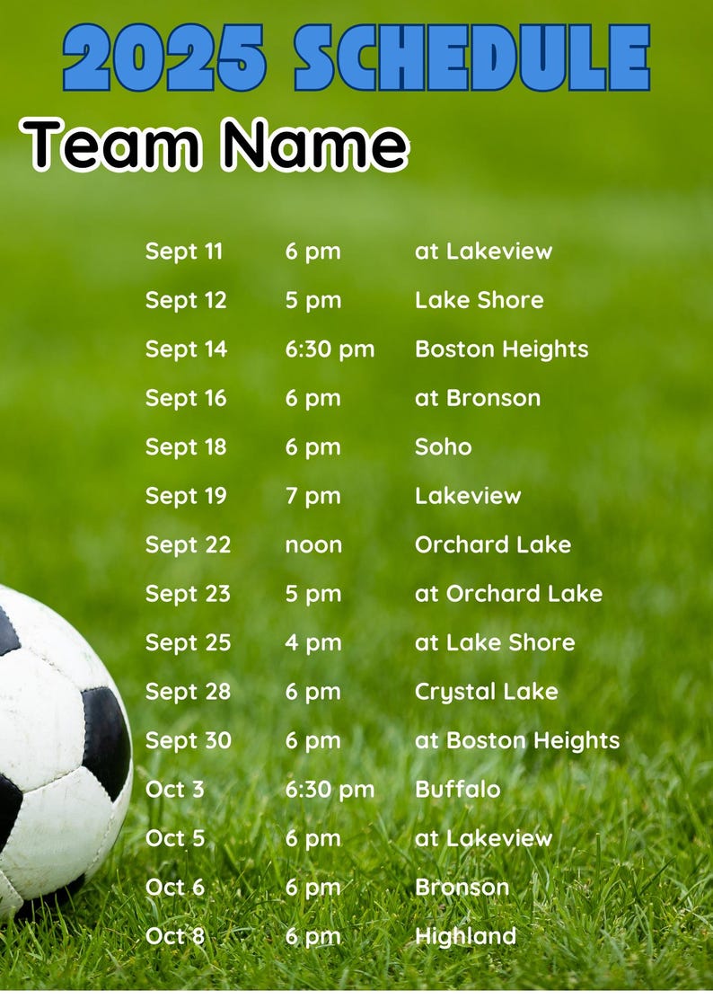 Soccer Schedule Template | Canva Template | Soccer Team Schedule ...