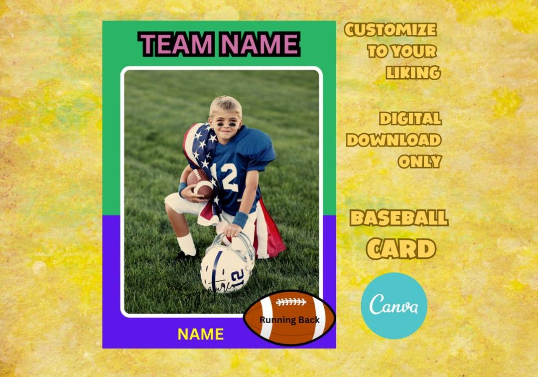 Football Card Template | Canva Template | Youth Custom Sports Card ...